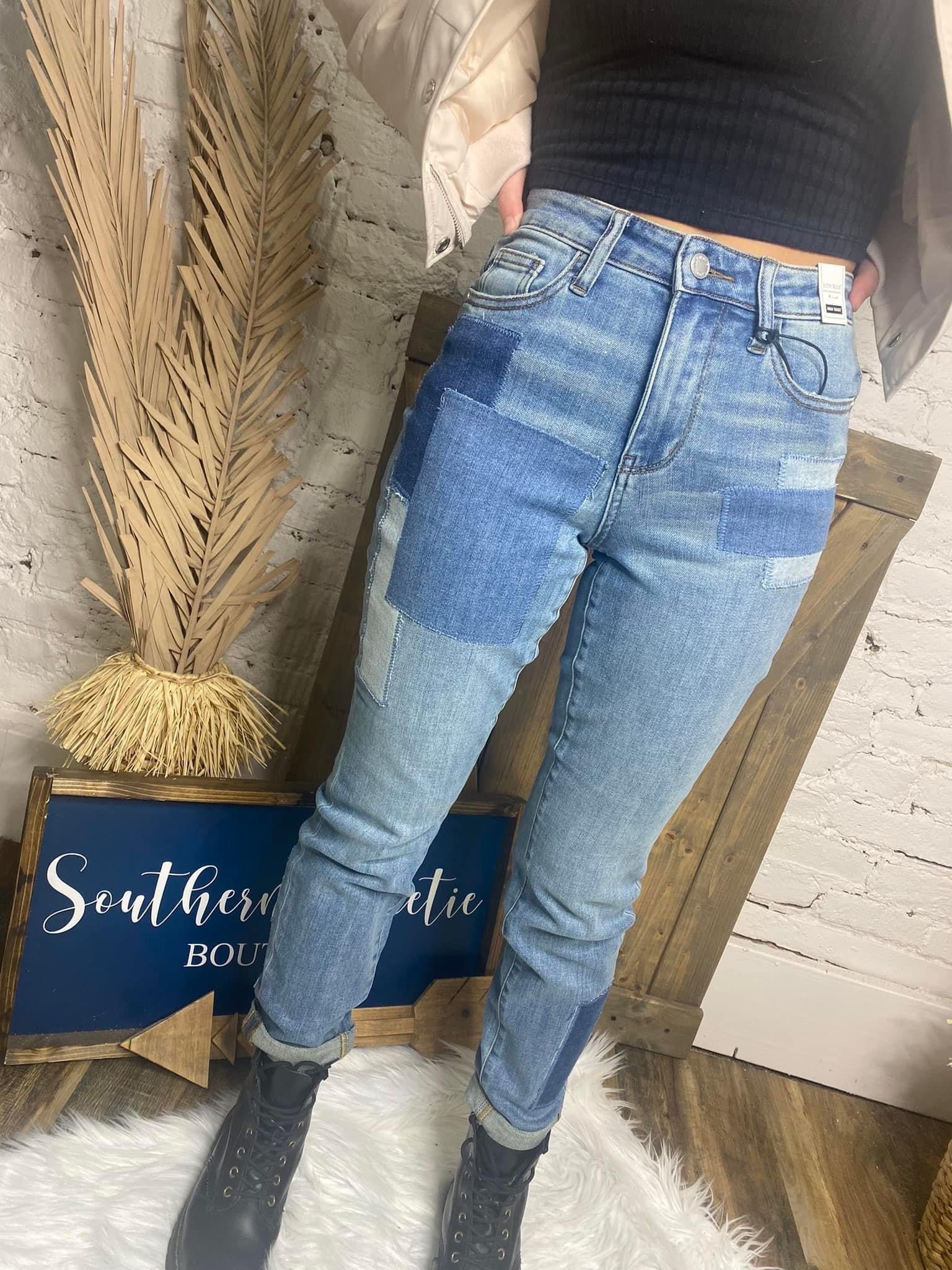 Patchwork Boyfriend Jeans | Southern Sweetie Boutique